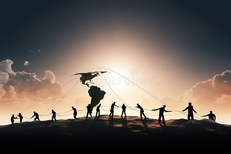 Silhouettes of People Pulling Earth Plane with Rope Elements of this ...