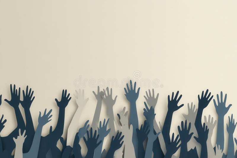 Silhouettes of People Raising Hands in Unity Create a Modern Flat ...