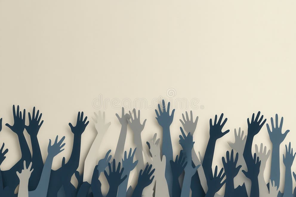 Silhouettes of People Raising Hands in Unity Create a Modern Flat ...