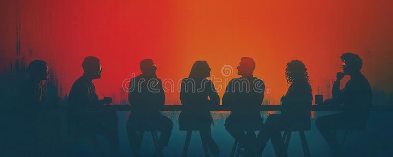 Silhouettes of People Sitting at a Table in a Warm Setting Stock ...