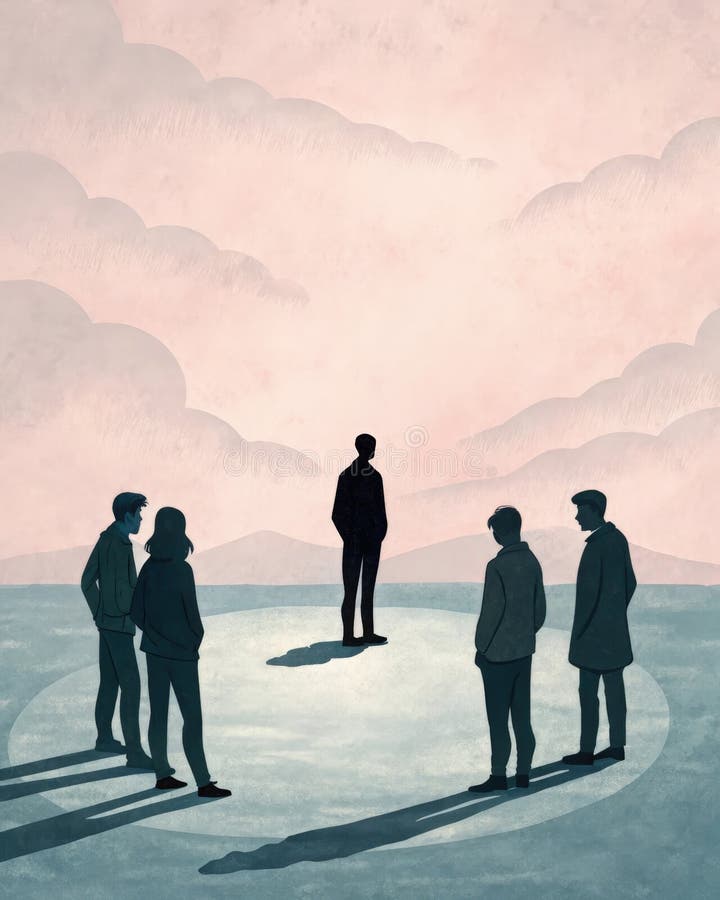 Silhouettes of People Standing in a Circle with One Figure Standing ...
