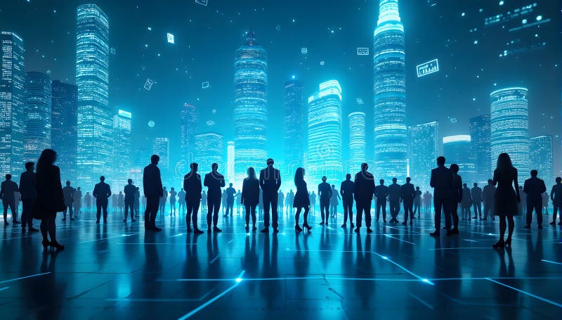 Silhouettes of People Standing in Front of Digital Charts and Graphs ...