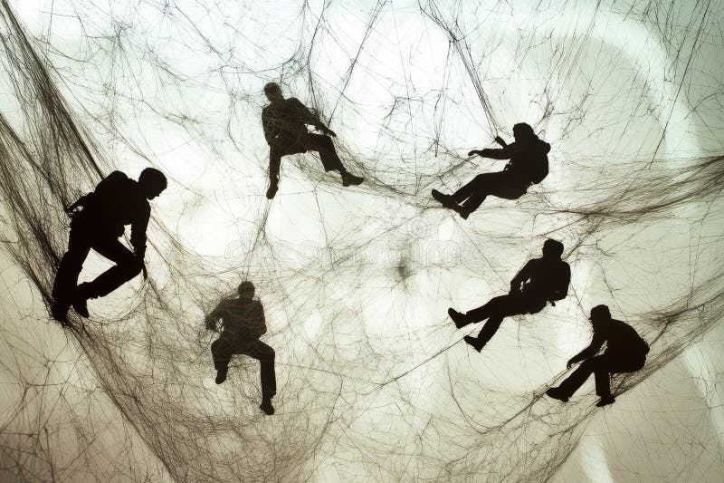 Silhouettes of People Trapped in a Web-like Structure Stock ...