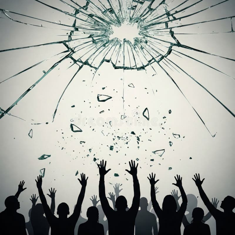Silhouettes of People Under the Broken Glass Ceiling. Stock Image ...