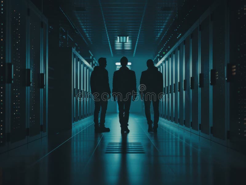 Silhouettes of People Walking in a Modern Data Center Stock Image ...