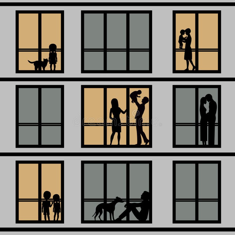 Silhouettes of People in Windows Stock Vector - Illustration of ...