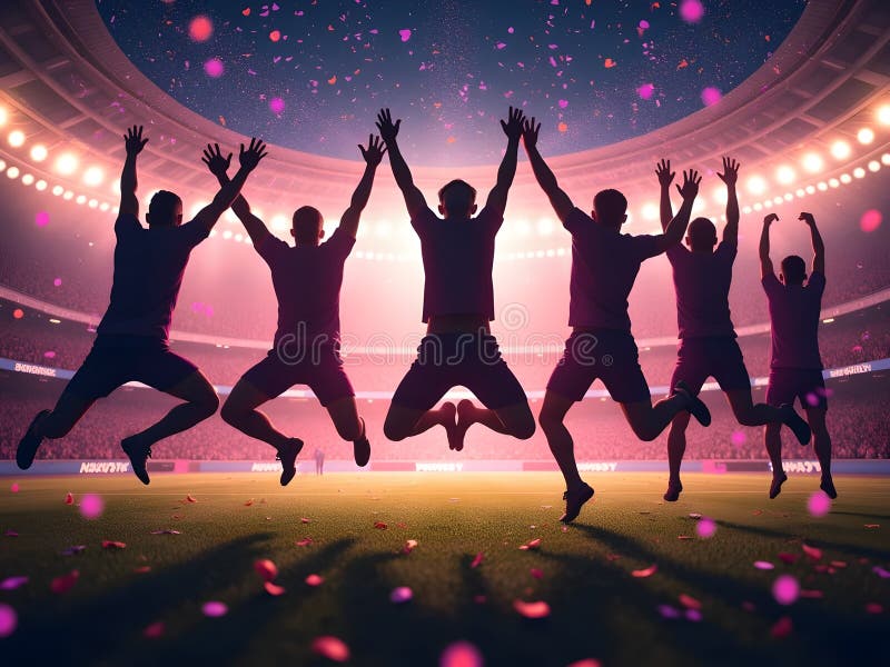 Silhouettes of Players Jumping and Raising Their Hands in Celebration ...