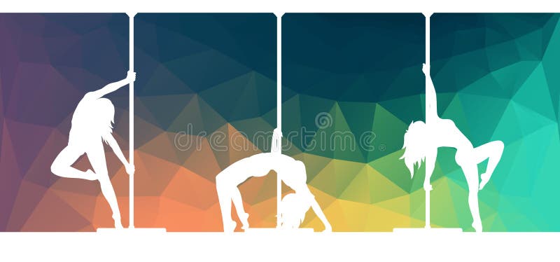 Silhouettes of Pole Dancers Dancing Contemporary Dance on Abstract ...