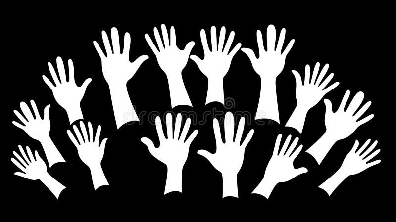 Silhouettes of Raised Hands on Black Background Stock Illustration ...