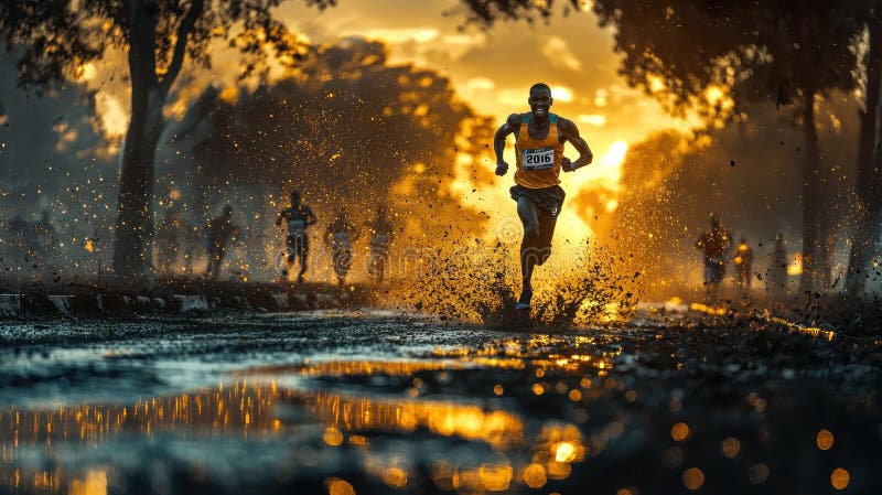 Silhouettes of Runners at Sunset in a Park Stock Photo - Image of ...