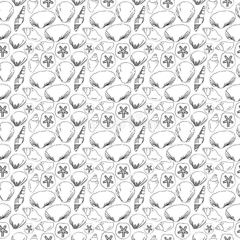Silhouettes of Sea Shells Black and White Seamless Pattern Stock Vector ...