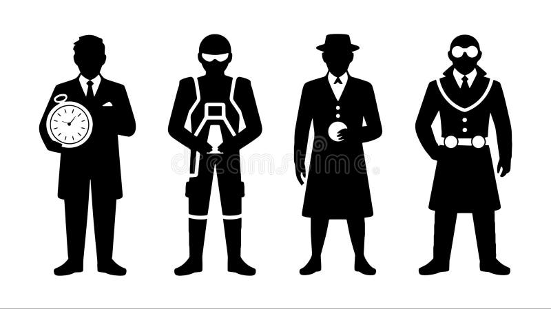 Silhouettes Secret Agents Spy Characters Set Stock Vector ...