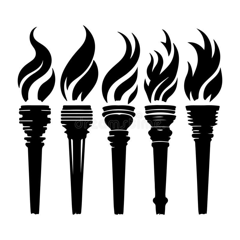 Silhouettes of 5 Sets of Torch Vector Art Illustration Stock Vector ...