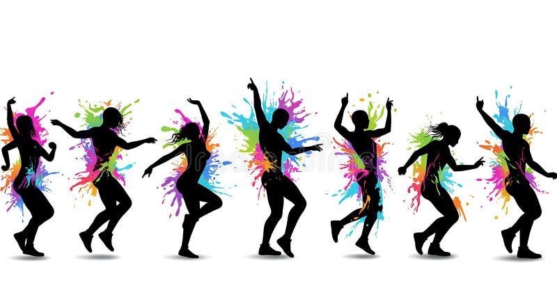 Silhouettes of Six Dancers are Dynamically Posed Against a White ...