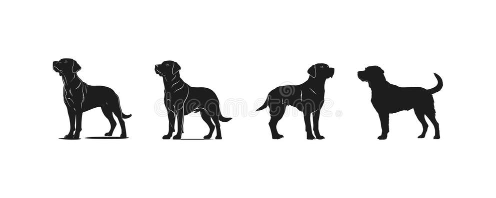 Silhouettes of Standing Dogs in Various Poses. Vector Icon Design Stock ...
