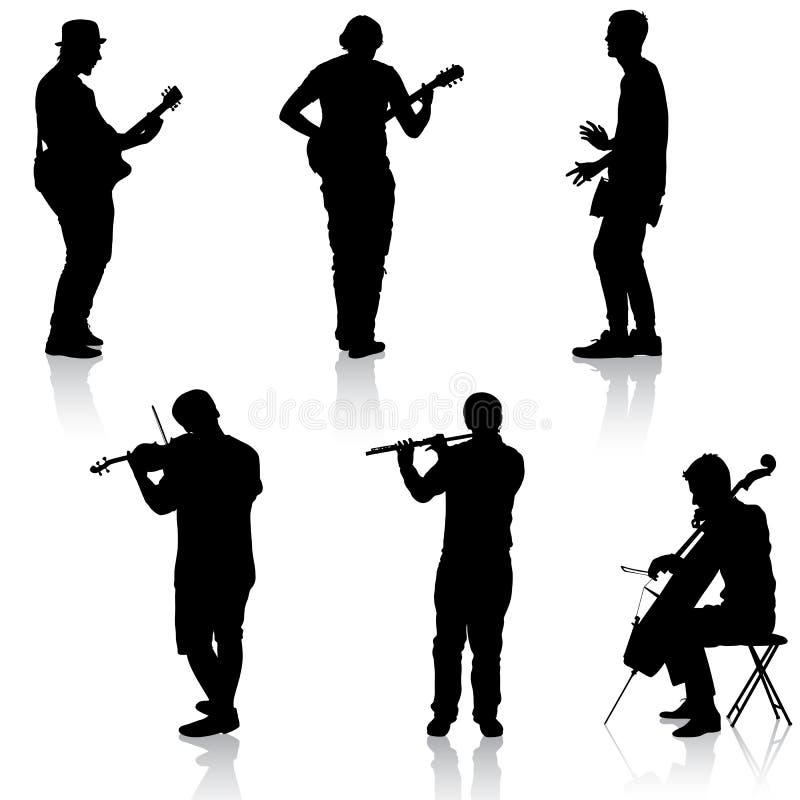 Silhouettes Street Musicians Playing Instruments. Vector Illustration ...