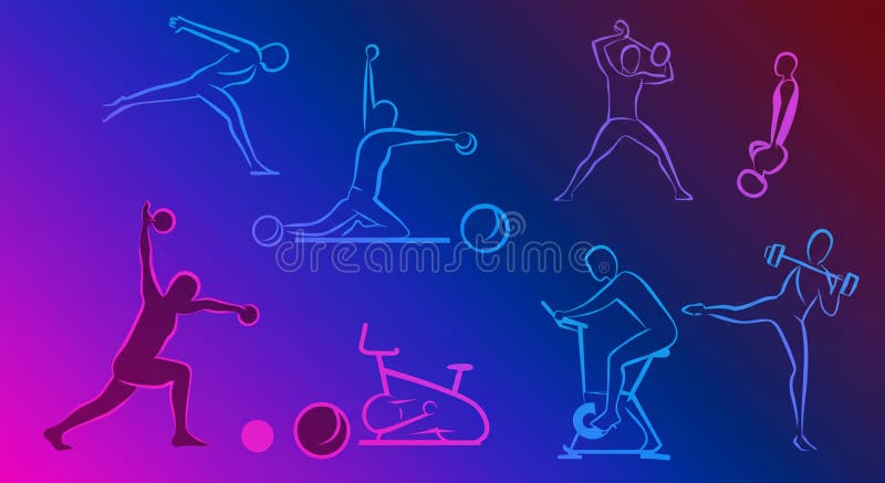 Silhouettes of Stylized Human Figures Demonstrate Various Exercise ...