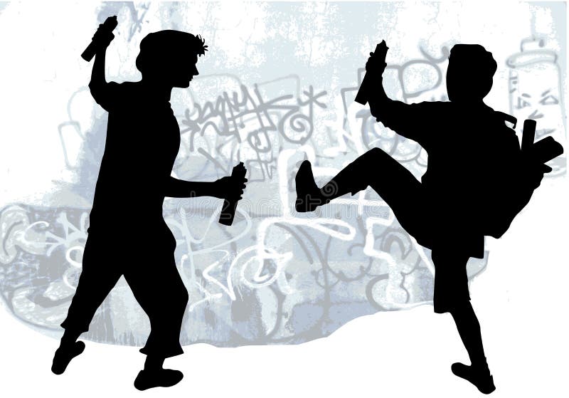 Silhouettes of Taggers Drawing Graffiti Stock Vector - Illustration of ...