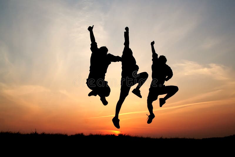 Silhouettes of Three Men Jumping Stock Photo - Image of energy, enjoy ...