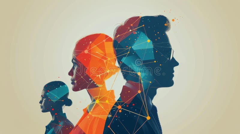 Silhouettes of Three People with Abstract Geometric Patterns ...