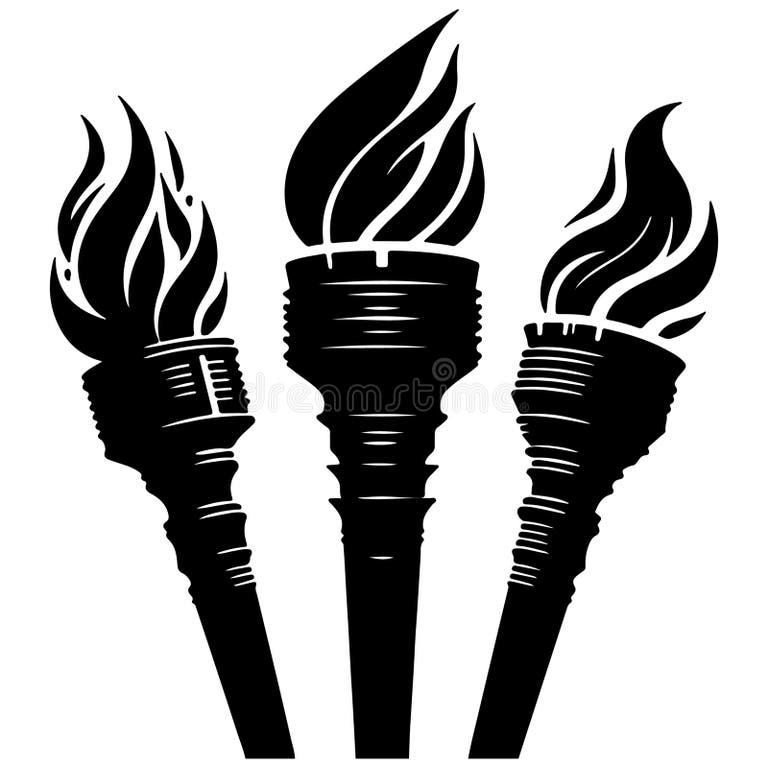 Silhouettes of Three Sets of Torch Vector Art Illustration with a Solid ...