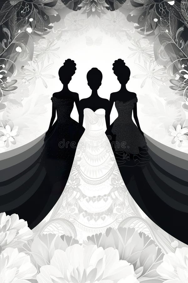 Silhouettes of Three Women on Stage in Beauty Pageant Abstract Setting ...