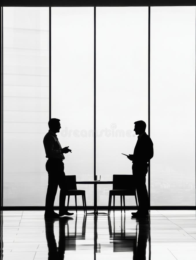 Silhouettes of Two Executives Engaging in Discussion at a Modern Office ...