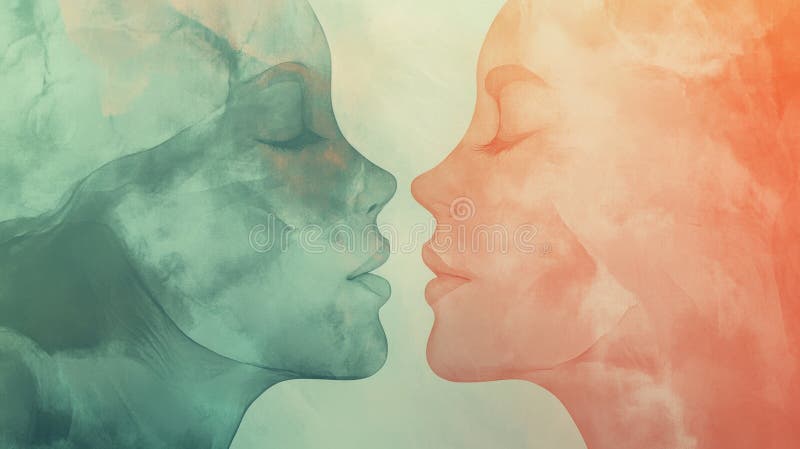 The Silhouettes of Two Faces in Soft Pastel Colors Convey a Deep Sense ... The Silhouettes of Two Faces in Soft Pastel Colors Convey a Deep Sense ...