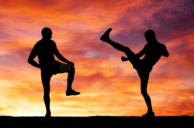 Silhouettes of Two Fighters Stock Photo - Image of healthy, colorful ...