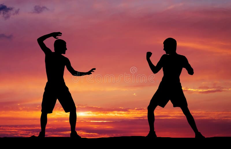 Silhouettes Of Two Fighters Stock Photo - Image of beauty, arts: 33364742