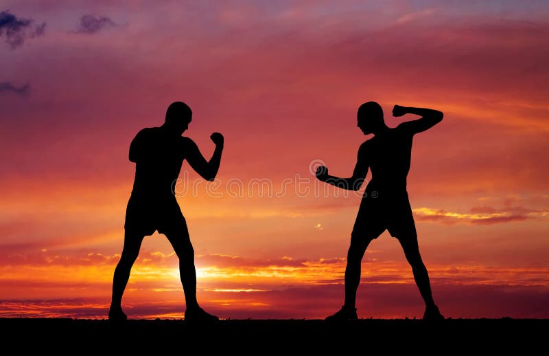 Silhouettes of Two Fighters Stock Image - Image of kombat, individual ...