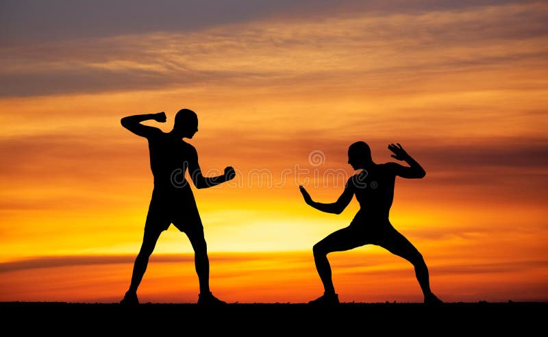 Silhouettes of Two Fighters Stock Image - Image of individual, arts ...