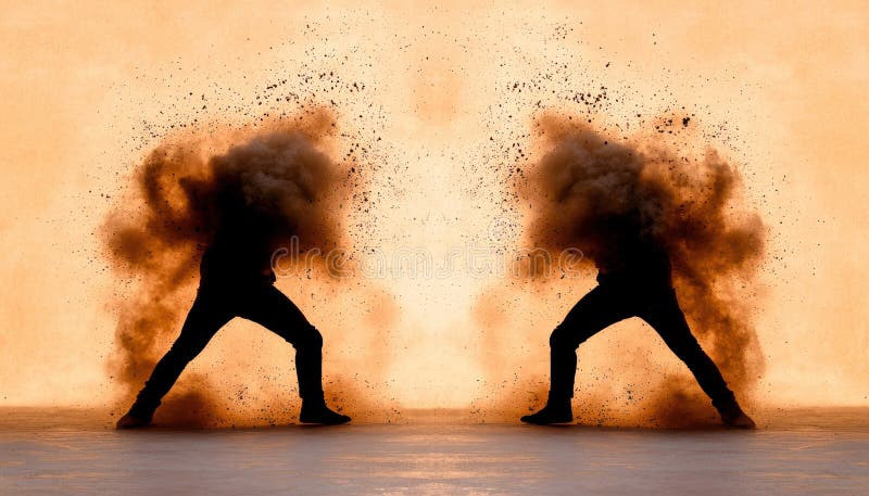 Silhouettes of Two Figures in a Dramatic Explosion Stock Illustration ...