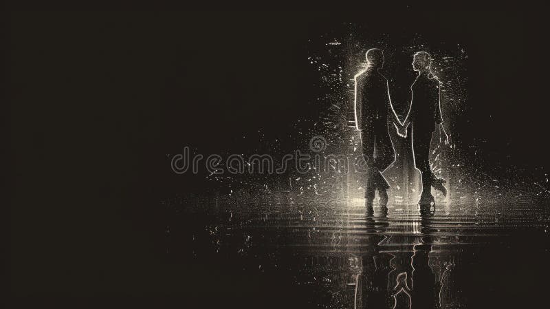 Silhouettes of Two Figures Walking in a Digital World Stock Image ...