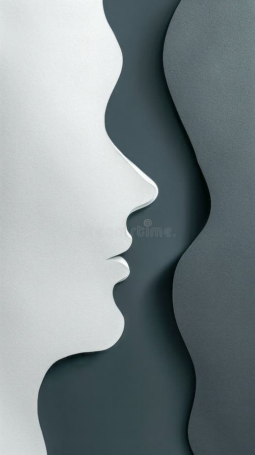 Silhouettes of Two Human Profiles Facing Each Other, Creating a Visual ...