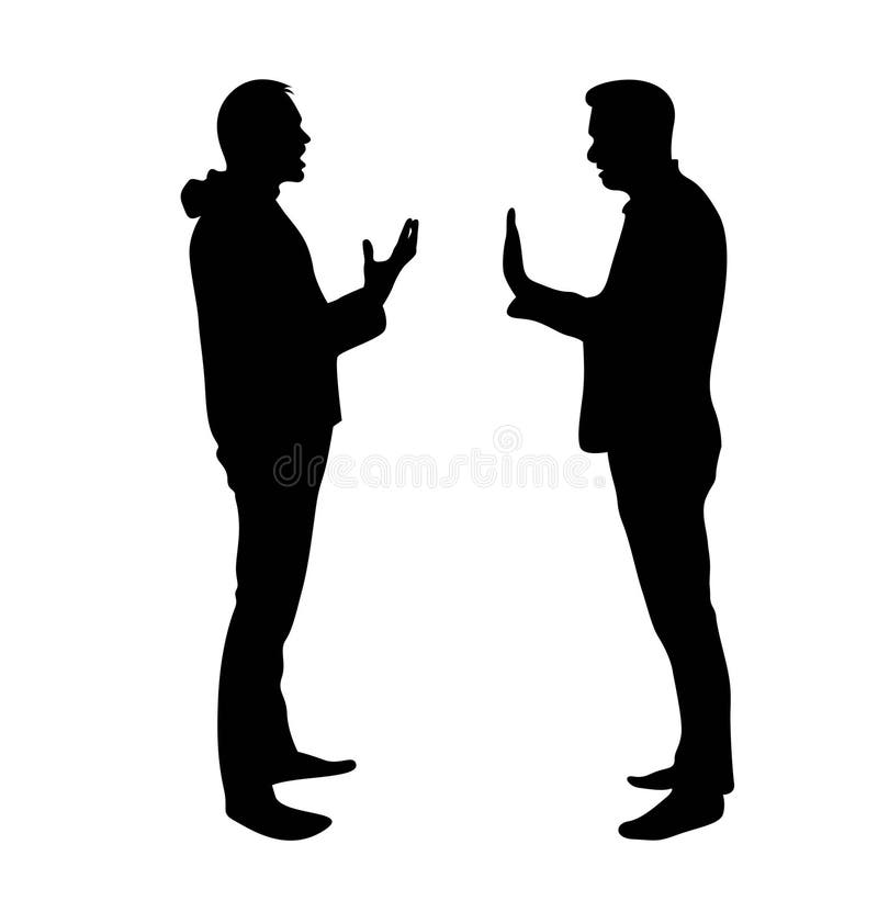 Silhouettes of Two Men Arguing or Having a Conversation Stock Vector ...