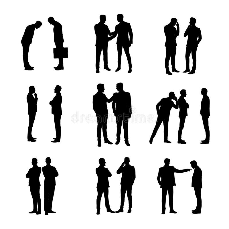 Silhouettes of Two Men Interacting with Each Other Stock Vector ...
