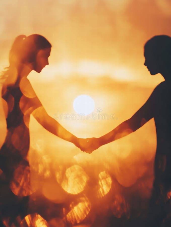 Silhouettes of Two People Holding Hands during Sunset with Soft ...