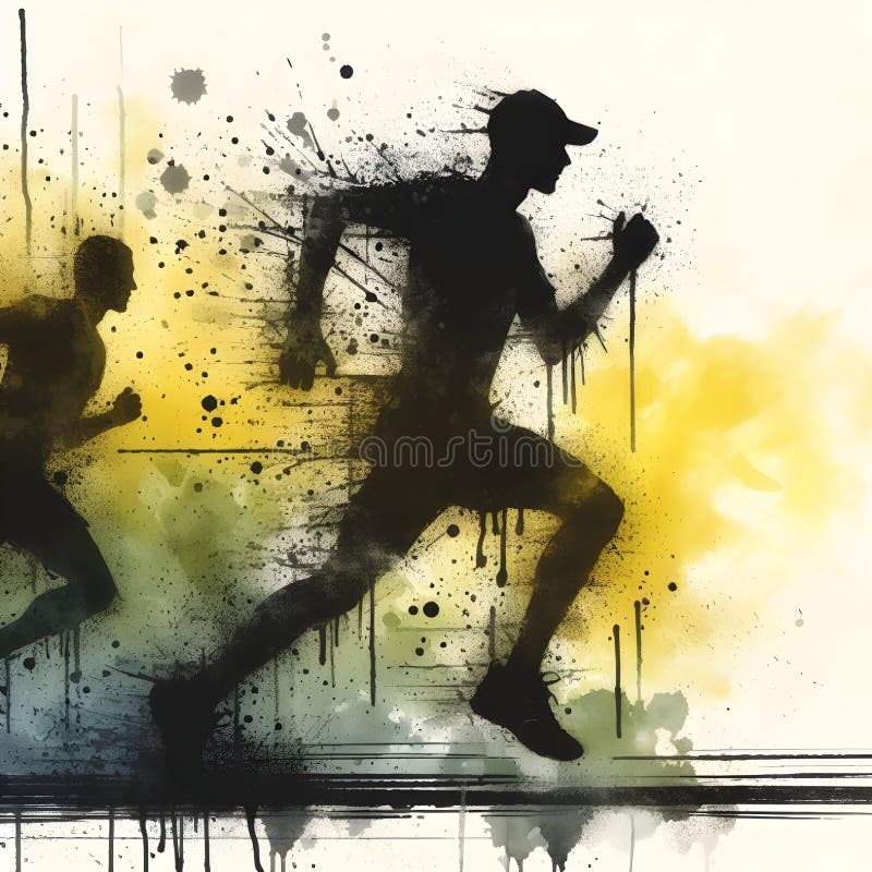 Silhouettes of Two Runners Captured in Motion, Depicted through a ...
