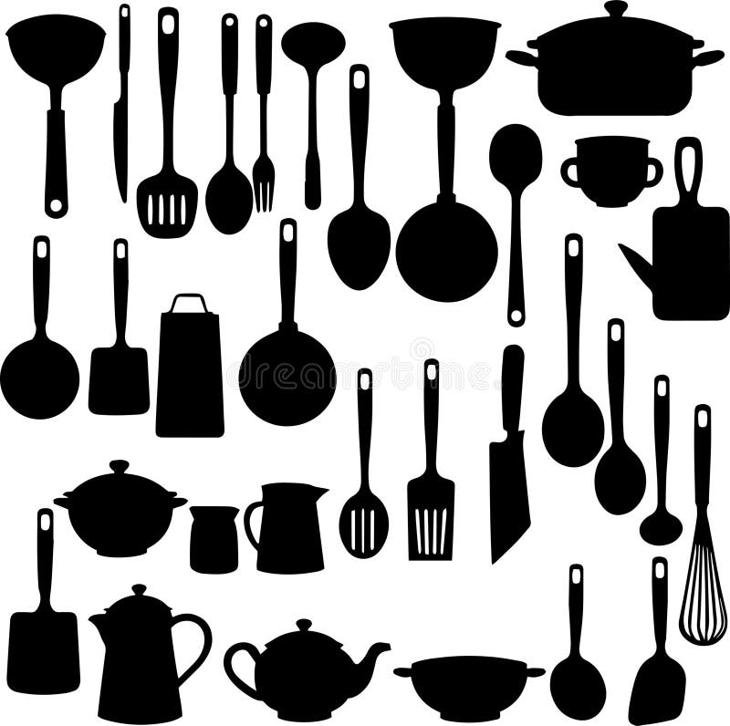 Kitchen Utensils Silhouette Tools Set Vector Illustration. Stock Vector ...