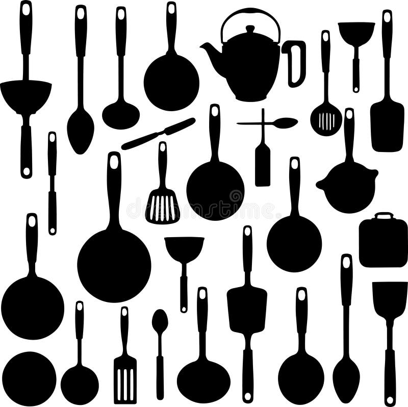 Kitchen Utensils Silhouette Tools Set Vector Illustration. Stock Vector ...