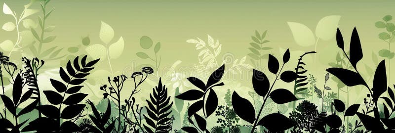 Silhouettes of Various Leaves and Flowers on a Solid Green Background ...