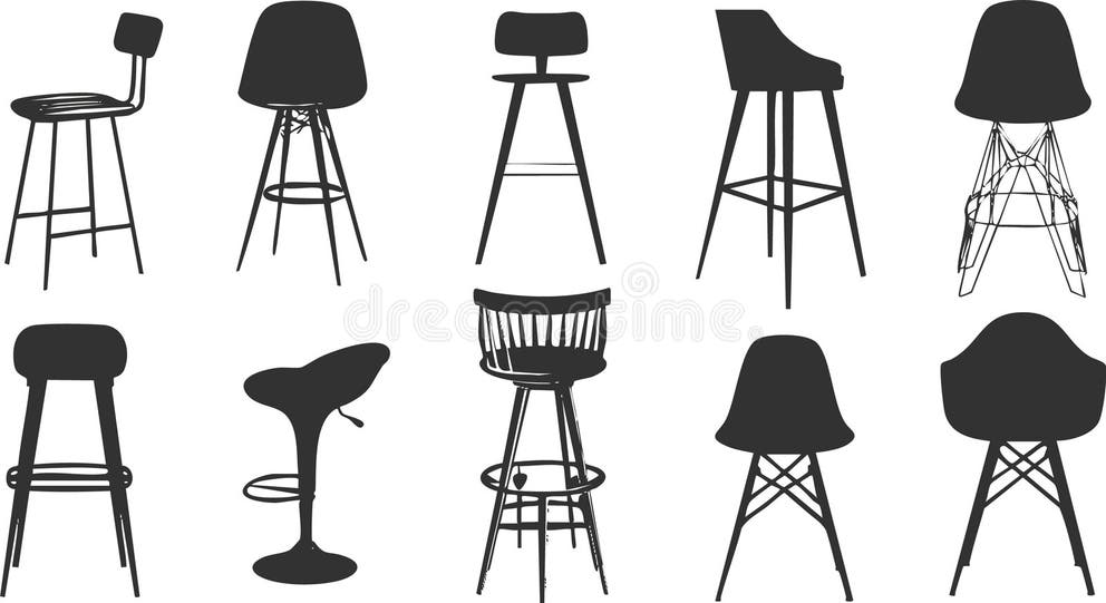 Silhouettes of Various Modern and Classic Chairs and Stools. Stock ...