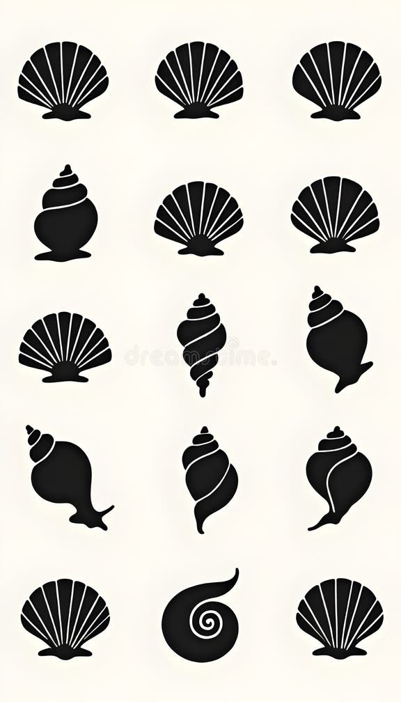 Coastal Shell Icons in Ink Form Stock Illustration - Illustration of ...