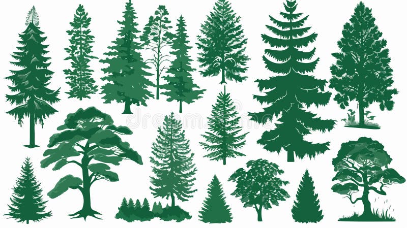 Silhouettes of Various Spruce Trees in Nature Stock Vector ...