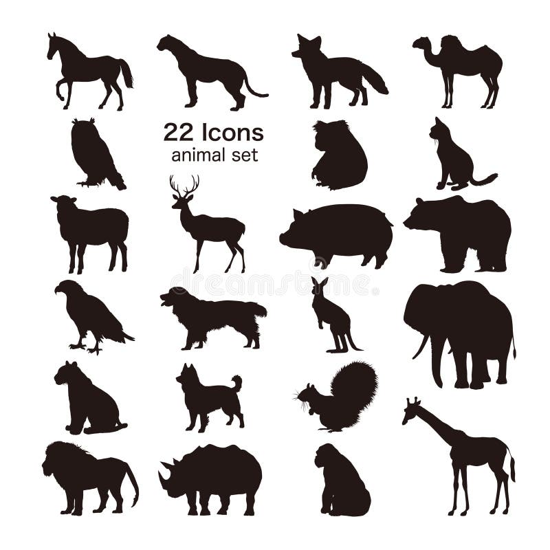 Silhouettes of Wild Animal Icons Stock Vector - Illustration of wild ...