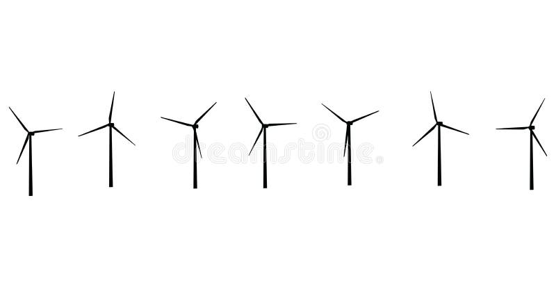 Silhouettes of Wind Turbines Stock Vector - Illustration of field ...