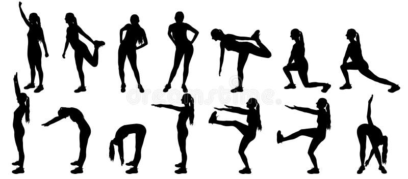Silhouettes of a Woman Practicing Different Workout Positions and ...