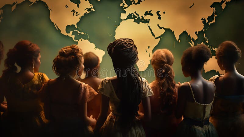 Silhouettes of Women in Front of a World Map. Representing Societies ...