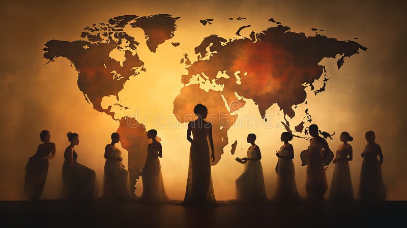 Silhouettes of Women in Front of a World Map. Representing Societies ...